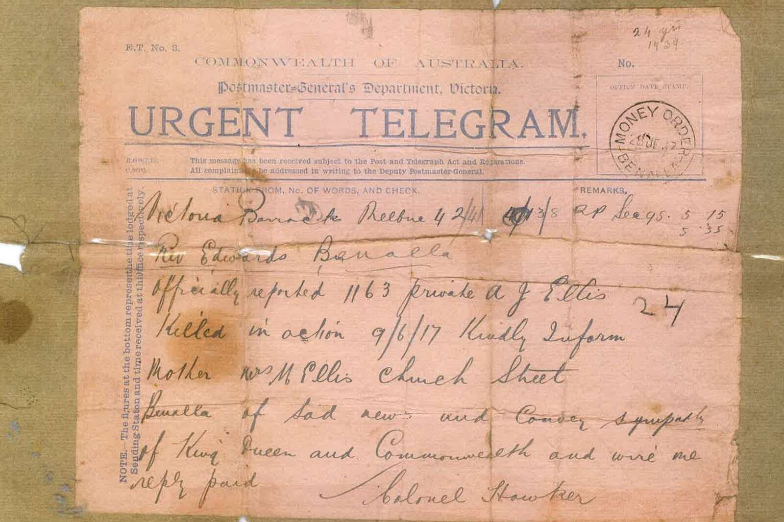 Lost telegram reveals tragic WWI tale and a family's enduring legacy ...